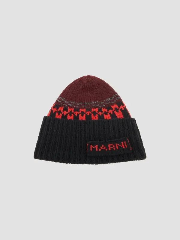 Marni Logo-knit Jacquard Wool Beanie