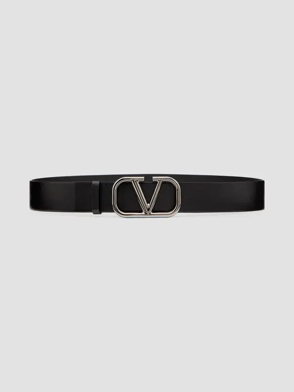 Valentino Garavani Vlogo Signature Calfskin Belt Mm - Black