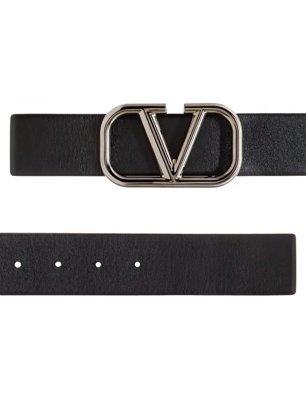 Valentino Garavani Vlogo Signature Calfskin Belt Mm - Black