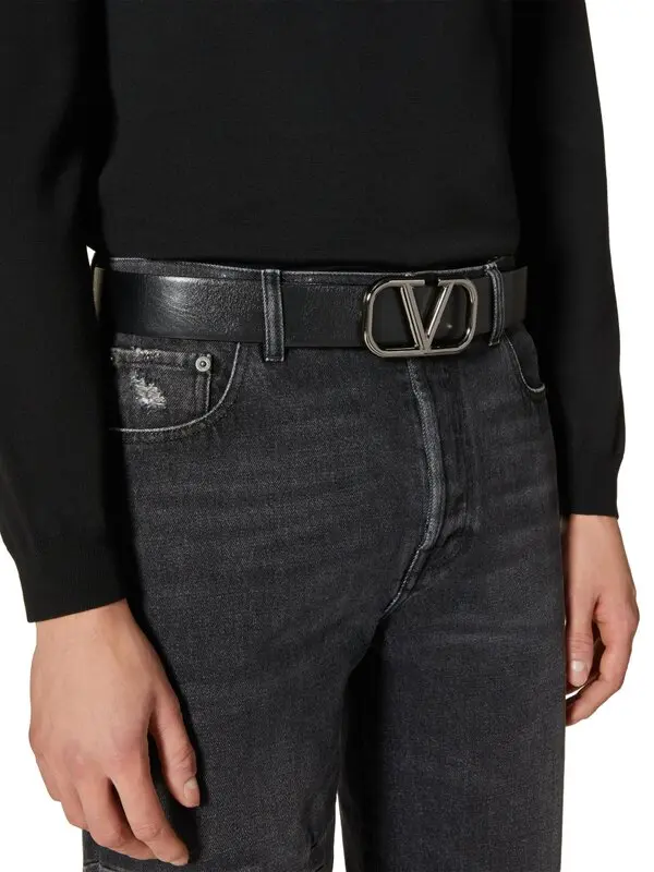 Valentino Garavani Vlogo Signature Calfskin Belt Mm - Black