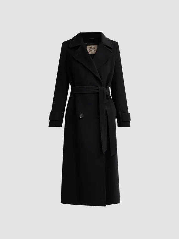 Cinzia Rocca Virgin Wool Double-breasted Longline Coat - Black