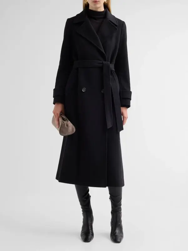Cinzia Rocca Virgin Wool Double-breasted Longline Coat - Black