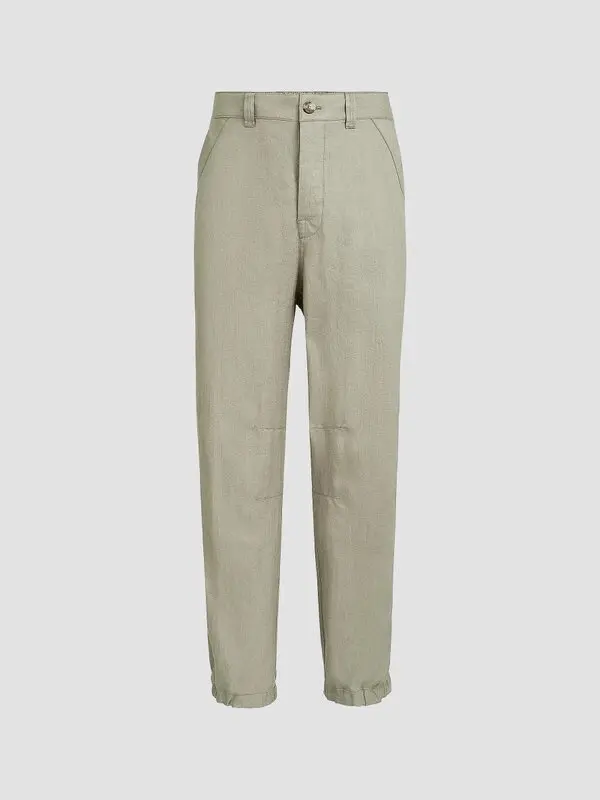 Brunello Cucinelli Linen Micro Chevron Trousers With Drawstrings - Sage