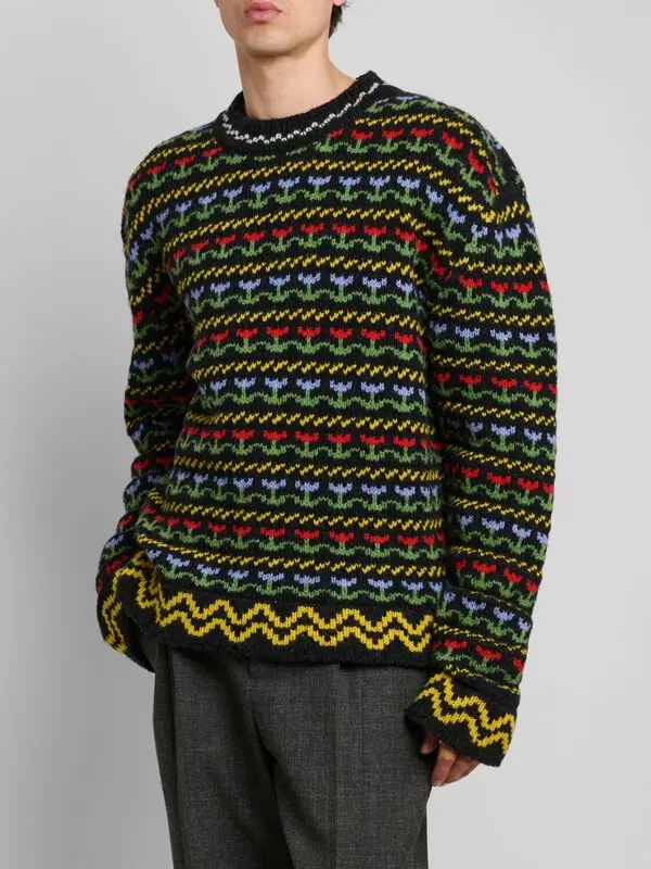 Marni Floral Wool Knit Crewneck Sweater