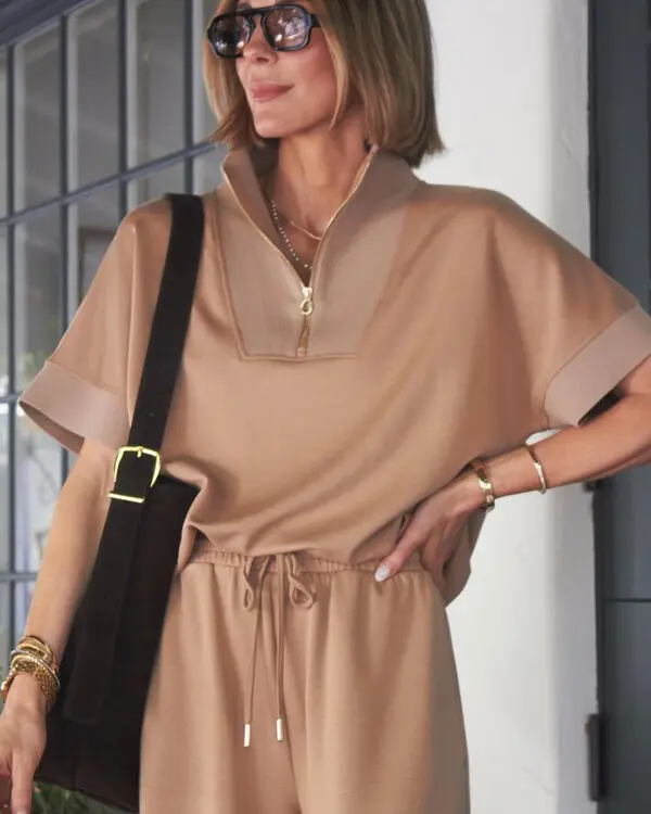 Splendid X @cellajaneblog Scubasoft Short Sleeve Quarter-zip Sweatshirt