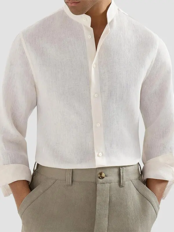 Brunello Cucinelli Linen Easy Fit Shirt With Mandarin Collar