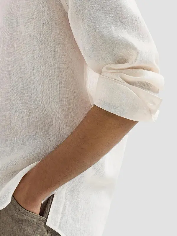 Brunello Cucinelli Linen Easy Fit Shirt With Mandarin Collar