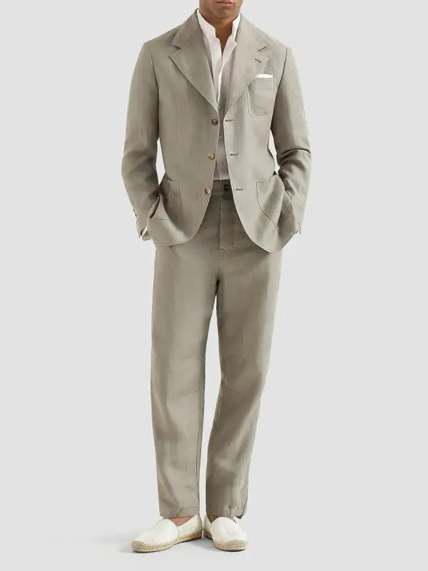 Brunello Cucinelli Linen Easy Fit Shirt With Mandarin Collar
