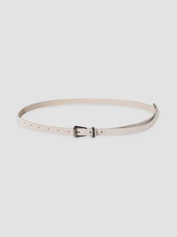 Brunello Cucinelli Suede Belt With Shiny Loop - Buff