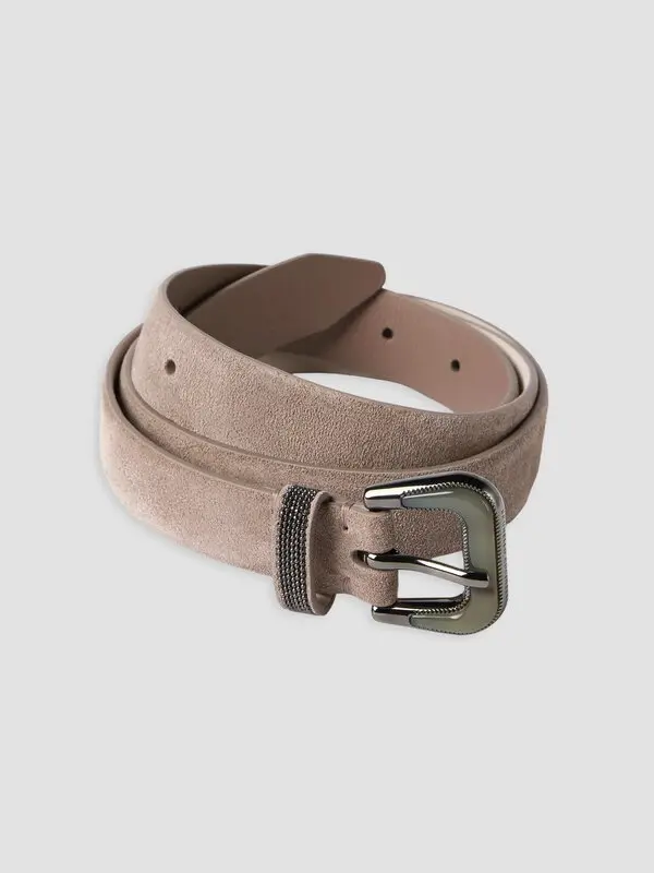 Brunello Cucinelli Suede Belt With Shiny Loop - Light Brown