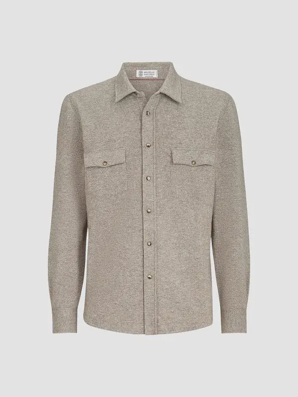Brunello Cucinelli Virgin Wool, Cashmere And Silk Knit Shirt - Stone Grey