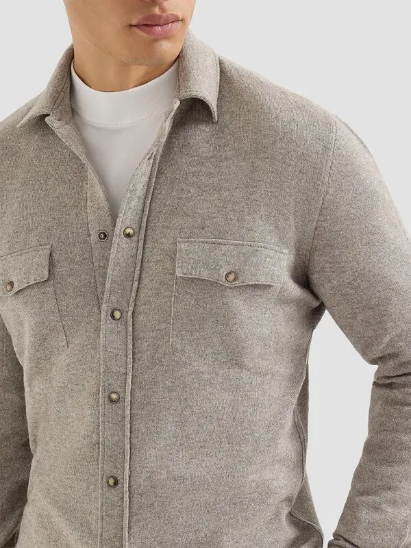 Brunello Cucinelli Virgin Wool, Cashmere And Silk Knit Shirt - Stone Grey