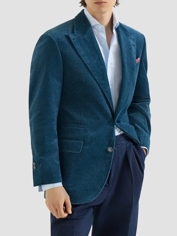 Brunello Cucinelli Effect Cotton Velvet Tailor Blazer With Peak Lapels