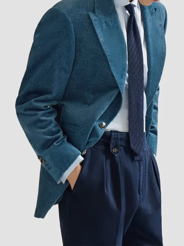 Brunello Cucinelli Effect Cotton Velvet Tailor Blazer With Peak Lapels