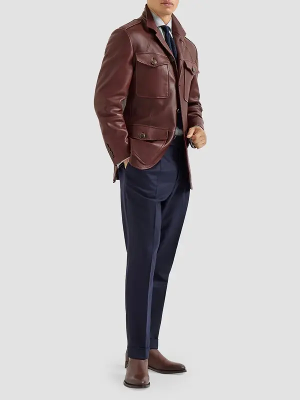 Brunello Cucinelli Stretch Cotton Chevron Flannel Shirt With Spread Collar - Grey