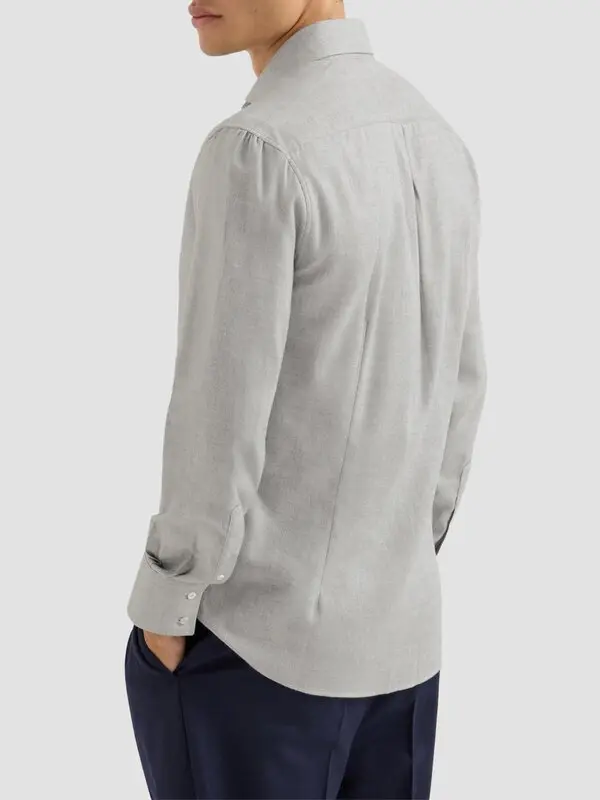 Brunello Cucinelli Stretch Cotton Chevron Flannel Shirt With Spread Collar - Grey