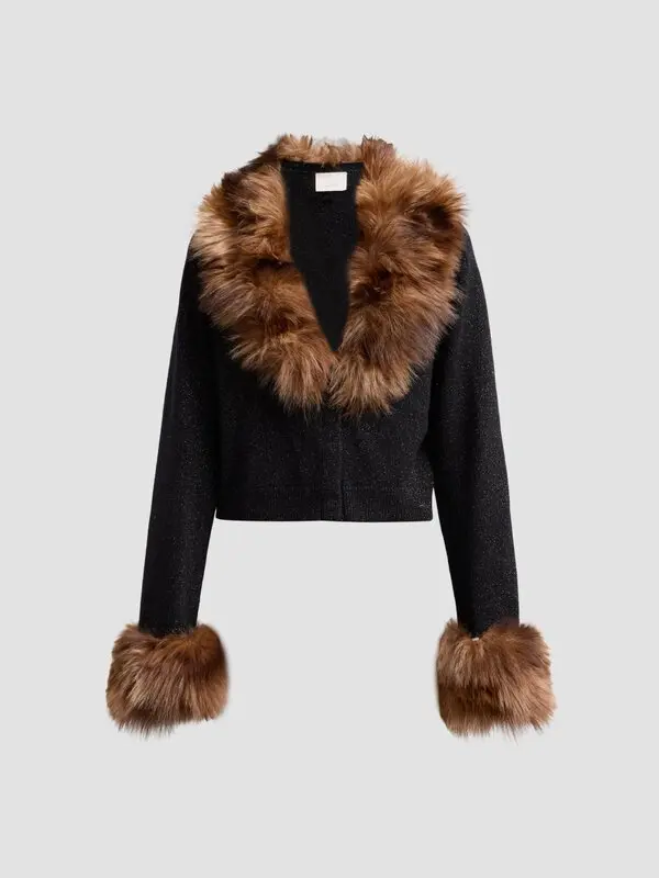 Cinq À Sept Della Faux-fur-trimmed Wool-blend Cardigan - Black