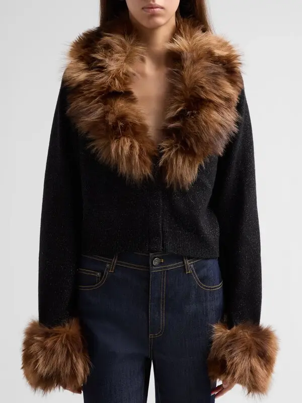 Cinq À Sept Della Faux-fur-trimmed Wool-blend Cardigan
