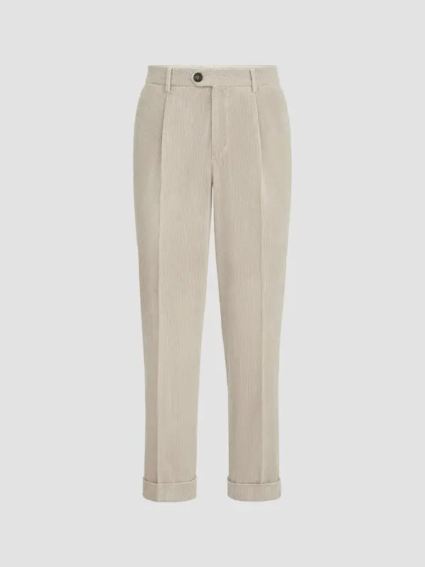 Brunello Cucinelli Gart-dyed Trousers In Cotton Corduroy With Pleat - Beige