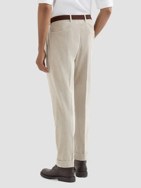 Brunello Cucinelli Gart-dyed Trousers In Cotton Corduroy With Pleat - Beige