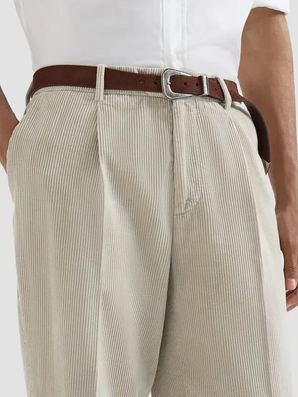 Brunello Cucinelli Gart-dyed Trousers In Cotton Corduroy With Pleat - Beige