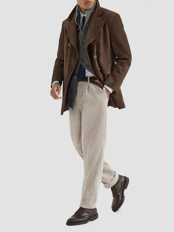 Brunello Cucinelli Gart-dyed Trousers In Cotton Corduroy With Pleat - Beige