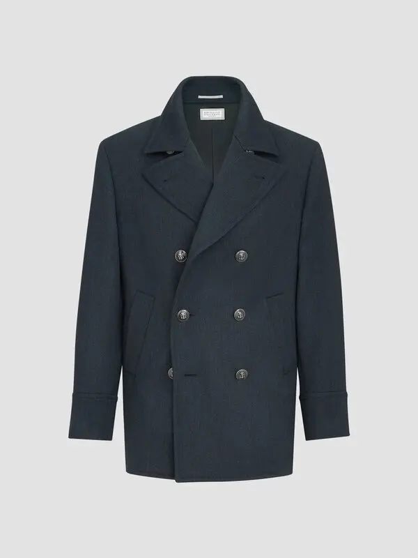 Brunello Cucinelli Wool And Cashmere Cavalry Peacoat With Metal Buttons