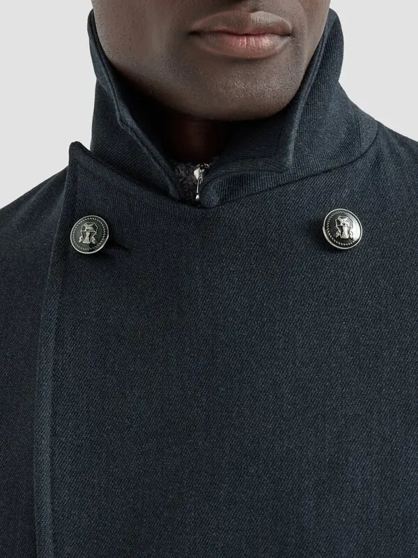 Brunello Cucinelli Wool And Cashmere Cavalry Peacoat With Metal Buttons