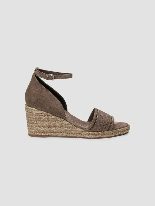 Brunello Cucinelli Suede Espadrille Wedge Sandals - Grey