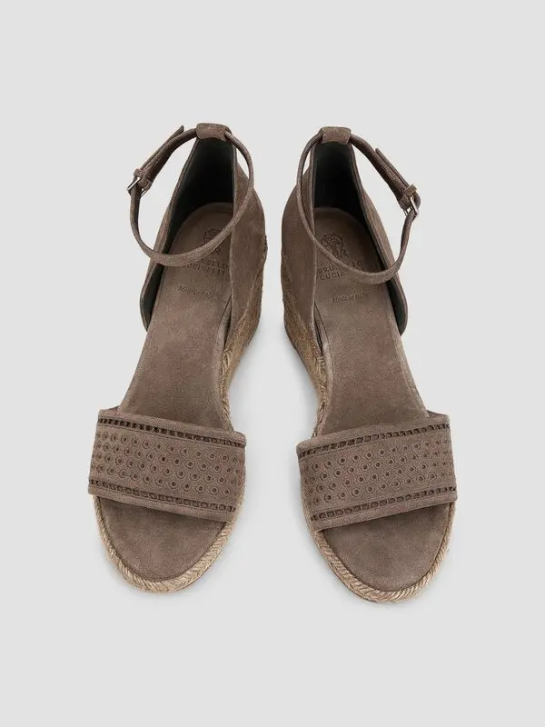 Brunello Cucinelli Suede Espadrille Wedge Sandals