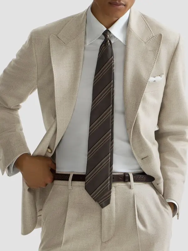 Brunello Cucinelli Mouliné Virgin Wool Twill Deconstructed Blazer - Beige