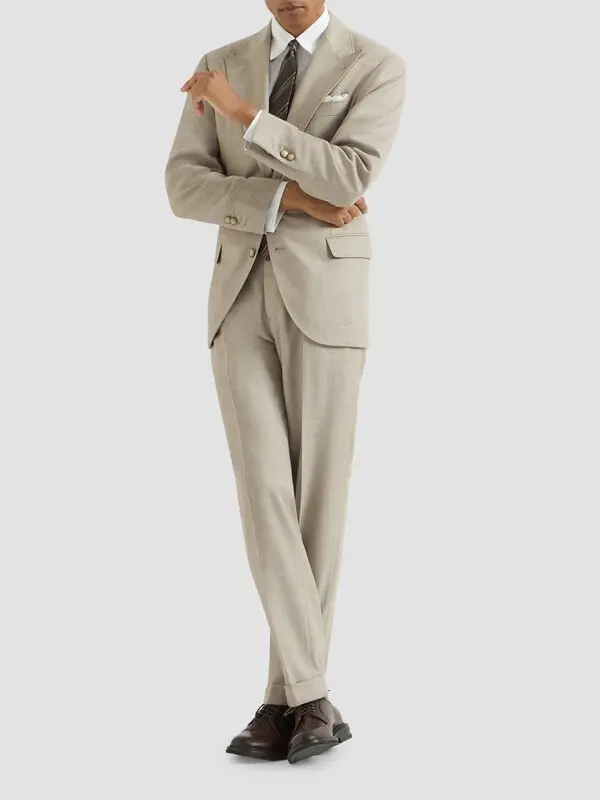 Brunello Cucinelli Mouliné Virgin Wool Twill Deconstructed Blazer - Beige