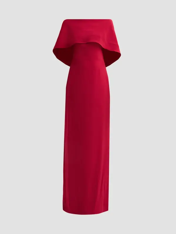 Amsale Stretch Crepe Scarf Column Gown - Crimson