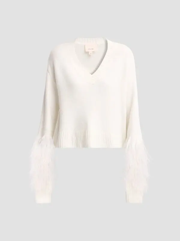 Cinq À Sept Brianne Feather-trim V-neck Sweater - Ivory