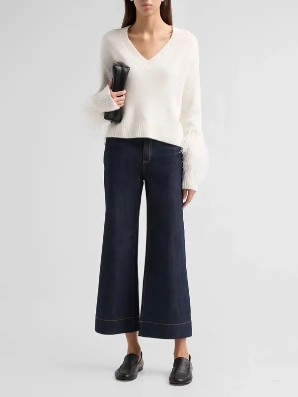 Cinq À Sept Brianne Feather-trim V-neck Sweater
