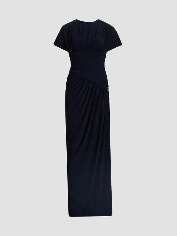 Amsale Draped Jersey Column Gown - Navy