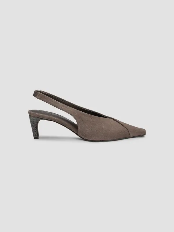 Brunello Cucinelli Suede Snip-toe Slingback Pumps - Brown