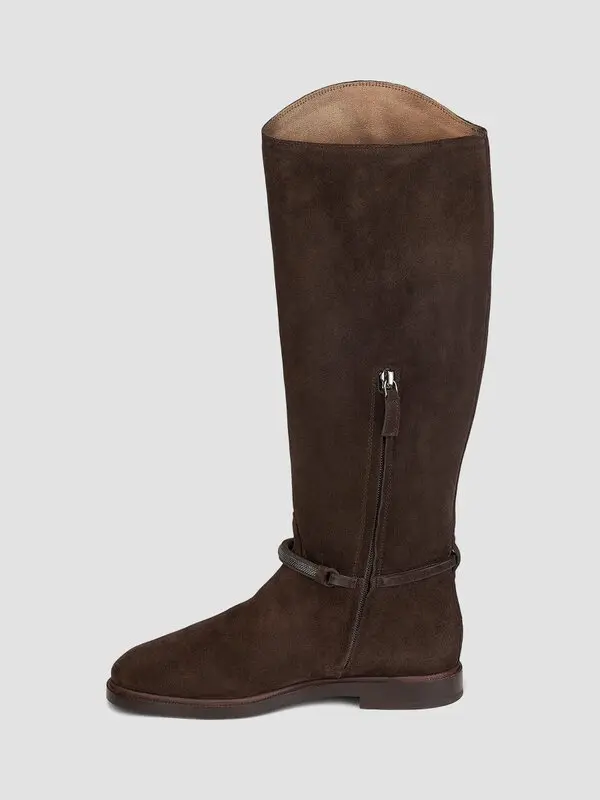 Brunello Cucinelli Monili-beaded Suede Riding Boots - Pepper
