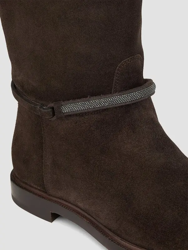 Brunello Cucinelli Monili-beaded Suede Riding Boots - Pepper