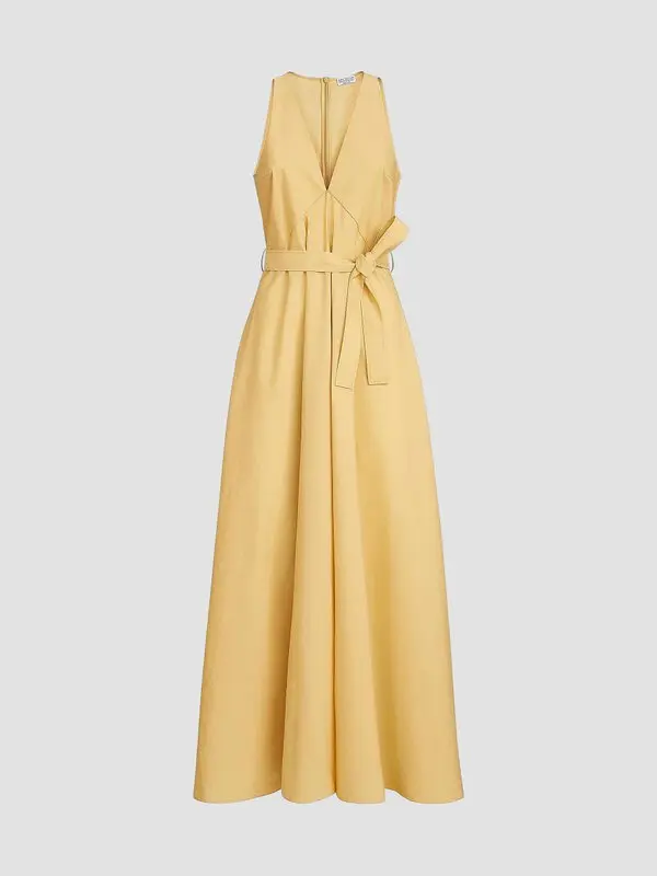 Brunello Cucinelli Techno Cotton Poplin Belted Dress - Yellow