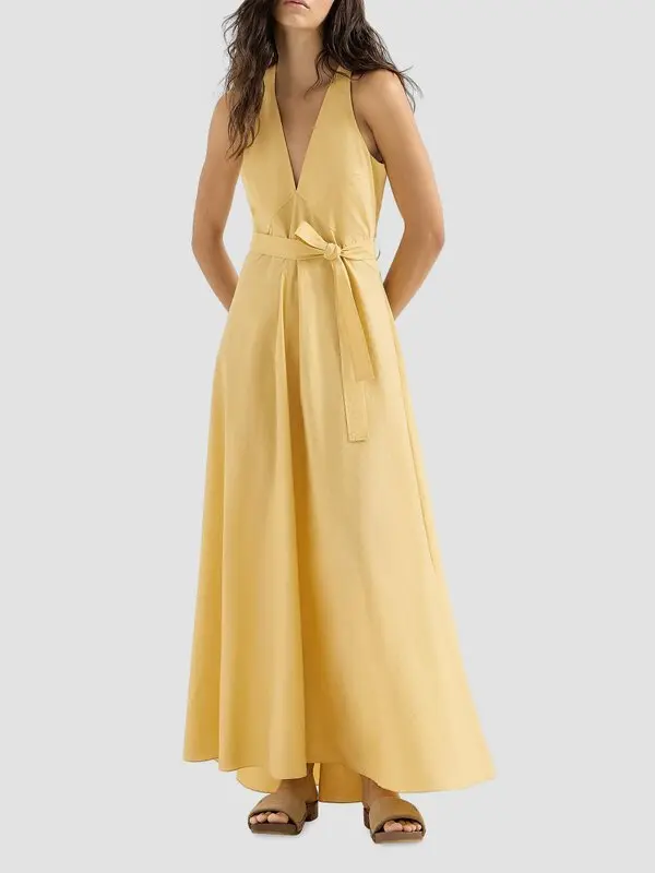 Brunello Cucinelli Techno Cotton Poplin Belted Dress - Yellow