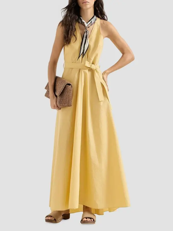 Brunello Cucinelli Techno Cotton Poplin Belted Dress - Yellow