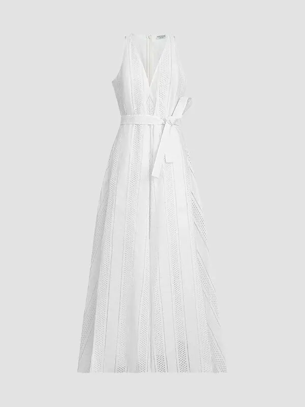 Brunello Cucinelli Techno Cotton Poplin Broderie Anglaise Dress - White
