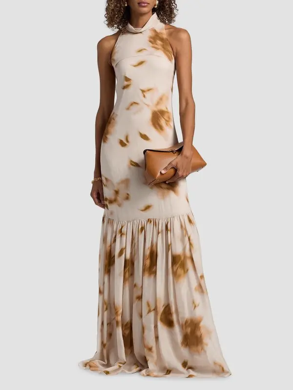 Amsale Printed Dropped-waist Maxi Dress
