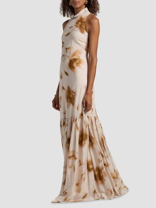 Amsale Printed Dropped-waist Maxi Dress