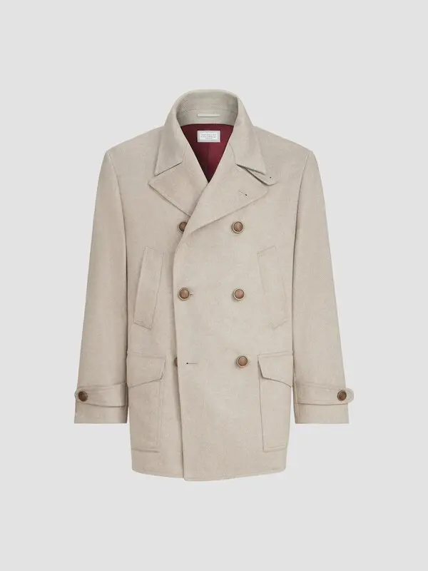 Brunello Cucinelli Cashmere Chevron Flannel Four-pocket Peacoat