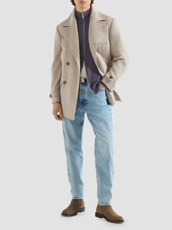 Brunello Cucinelli Cashmere Chevron Flannel Four-pocket Peacoat