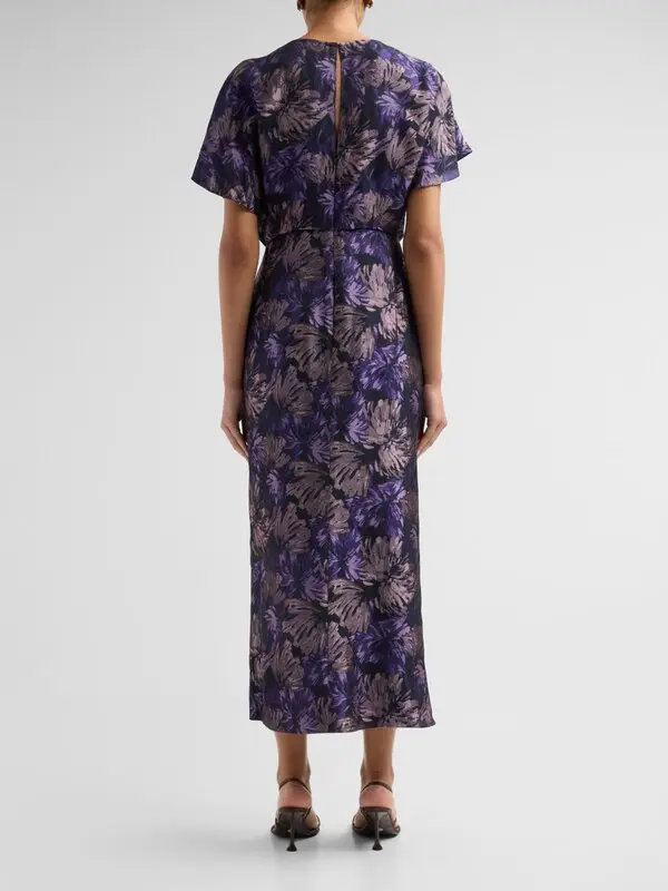 Amsale Floral Jacquard Draped Midi Dress