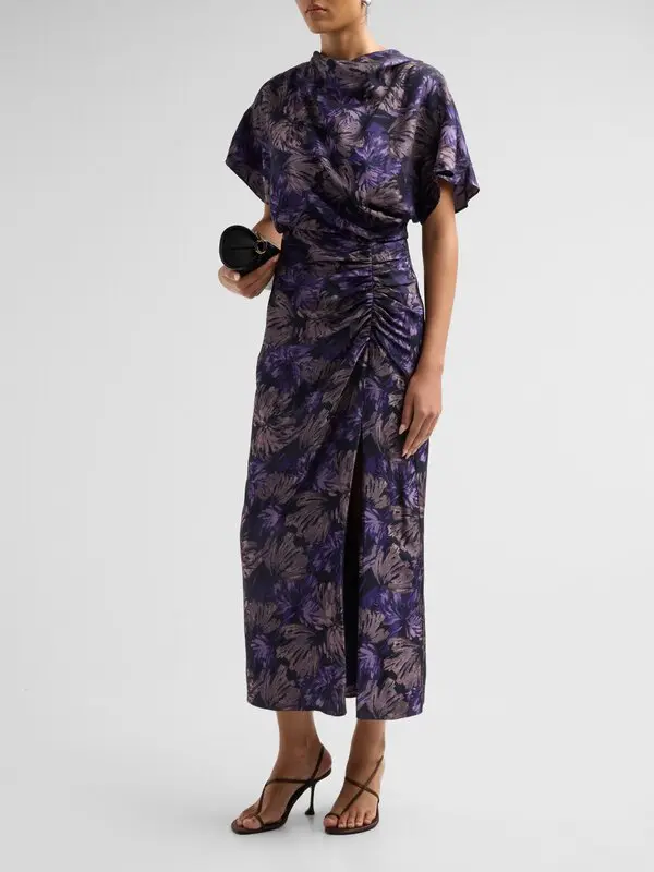 Amsale Floral Jacquard Draped Midi Dress