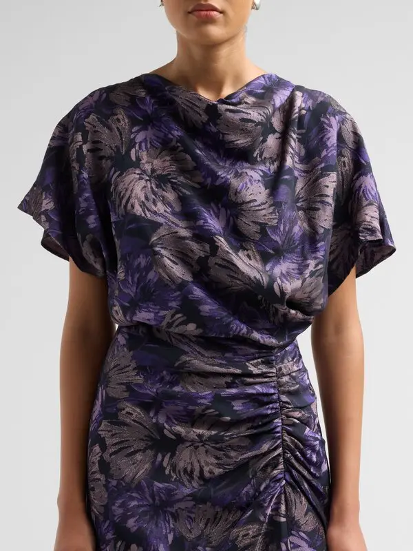 Amsale Floral Jacquard Draped Midi Dress